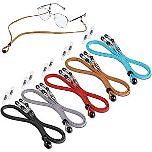 HMLFTIE 5pcs Eyeglass Strap Women Men Adjustable Anti Slip Leather Eyewear Retainers Sunglasses and Reading Eyeglass Lanyard (Black Red Brown Grey Blue)