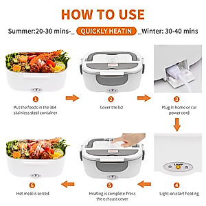 Electric Lunch Box,2 In 1 Portable Lunch Box Food Heater Upgraded Sealing Ring Waterproof And Leak-Proof For Car/Truck And Work 12v 110v 55w ,Stainless Steel Container Spoon Fork&Handbag