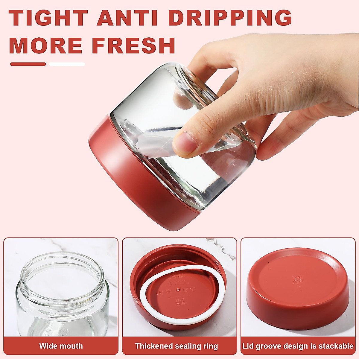 Tioncy 12 Pcs 10 oz Glass Jars with Lids Glass Overnight Oats Jars Clear Wide Mouth Airtight Small Glass Containers Reusable for Food Spice Fruit Sauce Cereal Snacks Storage, 3 Colors