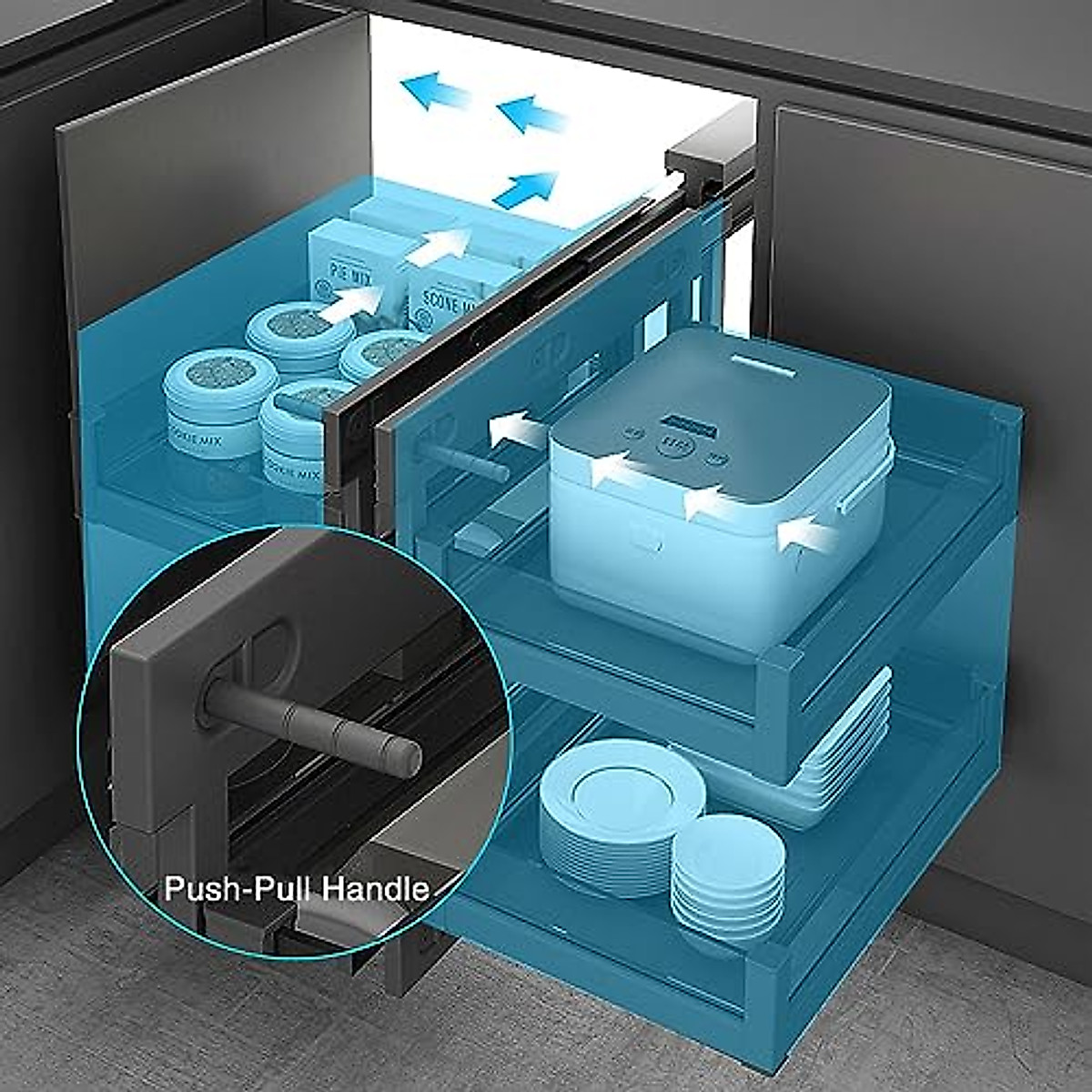 AHDFY 2 Tier Dish Rack, Full Open Kitchen Aid Dish Rack, Blind Corner Cabinet Pull Out Seasoning Dish Basket for Cabinet Pantry Kitchen Cupboard