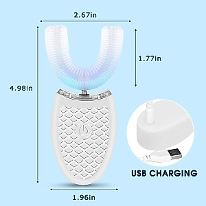 Ultrasonic Electric Toothbrush Adults, Automatic Toothbrush U Shaped Whole Mouth 360° Cleaning Teeth Whitening Hands Free Rechargeable IPX7 Waterproof