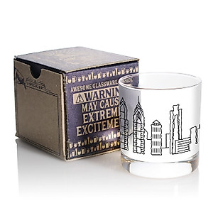 Toasted Tales Philadelphia Skyline Whiskey Glass | Philadelphia Glass Scribble Cities | 11 oz. Old Fashioned Rocks Glass Urban City Design For Philadelphia Lovers | American City Collection