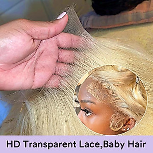 SIYUSI 20Inch 613 Lace Front Wig Human Hair,13x4 HD Transparent Lace, 200% Density Straight Brazilian Blonde Wig, Pre-Plucked with Baby Hair