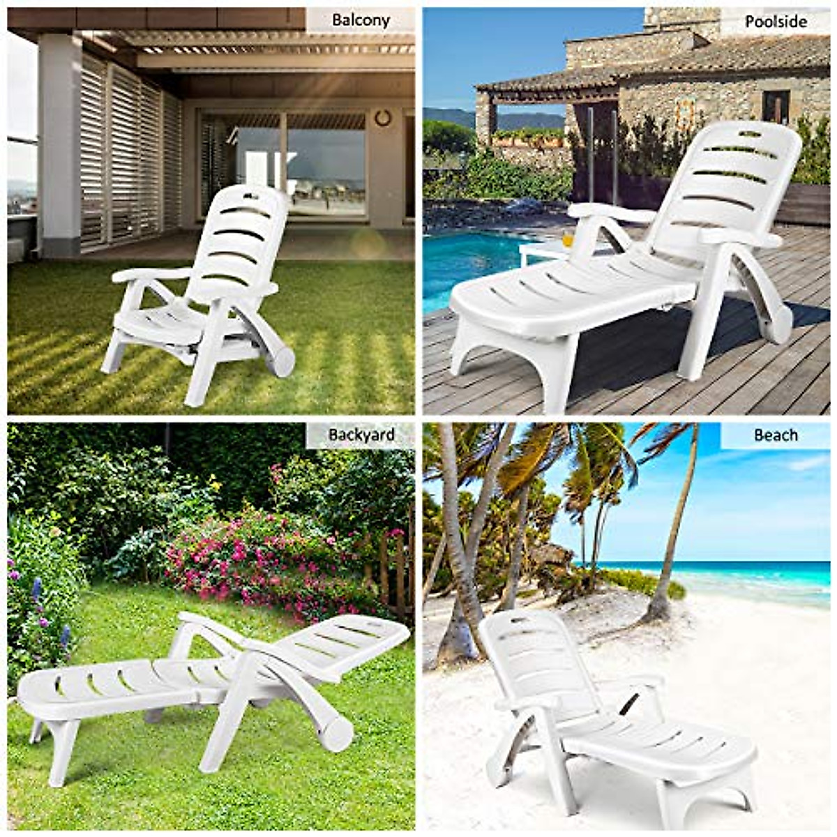 RELAX4LIFE Lounge Chair for Outside Patio Pool Beach W/Wheels and Armrests 5 Adjustable Position Reclining Chaise Lounge