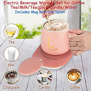 Coffee Mug Warmer with Mug, Coffee Cup Mug Warmer for Desk with Auto Shut Off, Mug Warmer Set for Desk Home Office--Birthday Coffee Gifts