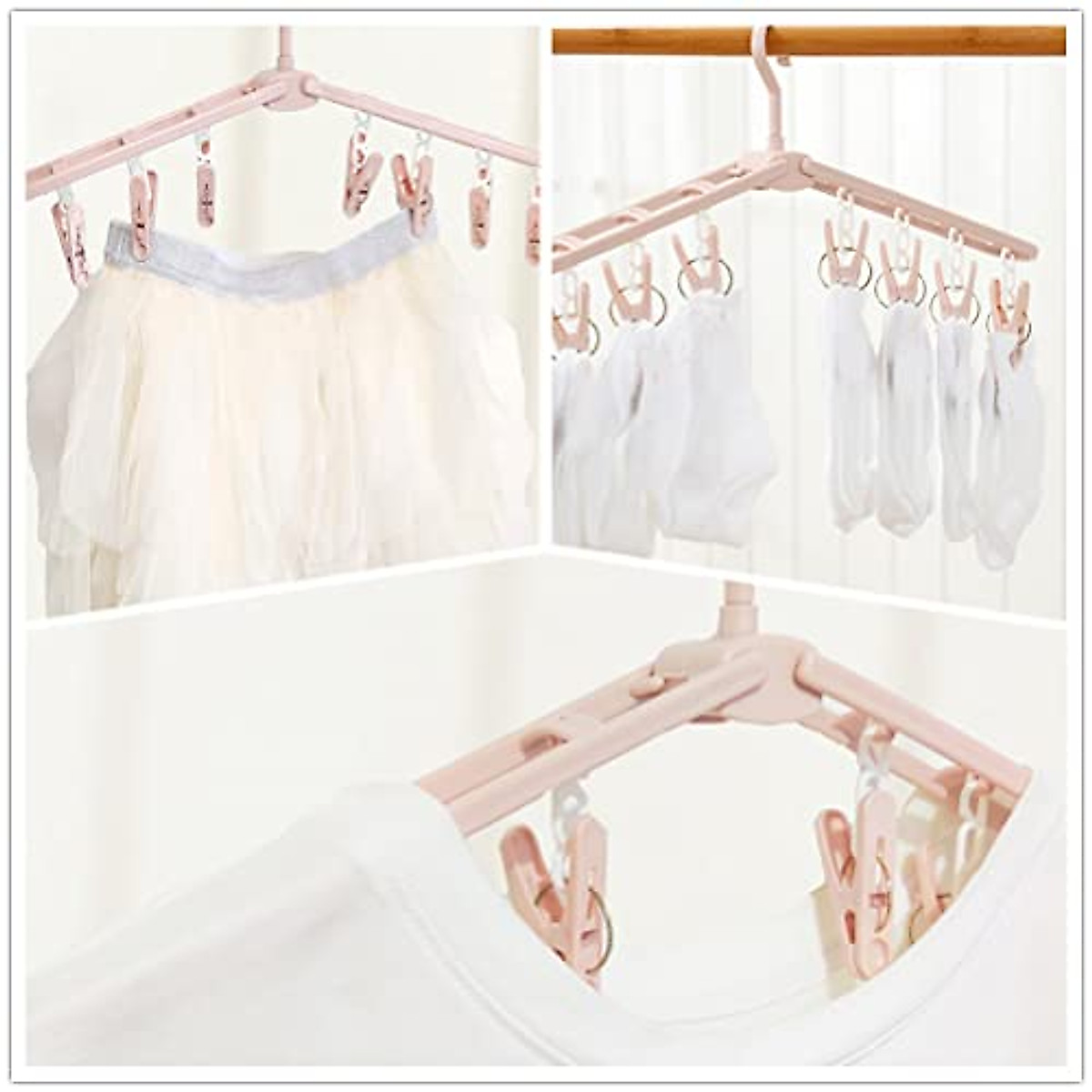 Fineget Folding Travel Shirt Socks Clothes Hangers with Clips Foldable Plastic Shorts Skirt Pants Suit Hangers Non Slip Closet Blue Drying Rack Displays (2 Pack Pink)