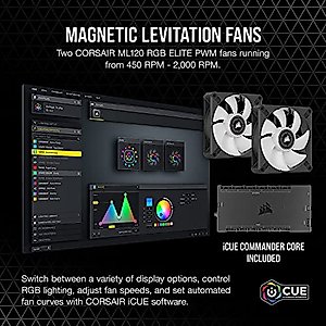 CORSAIR iCUE H100i ELITE LCD Display Liquid CPU Cooler-Custom IPS LCD Screen-40 Dynamic RGB LEDs-120mm Fans-240mm Radiator-COMMANDER CORE Smart Lighting Controller - Black