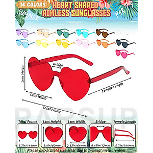 PARSUP 14 Pairs Heart Shaped Rimless Frameless Sunglasses Transparent Candy Color Glasses Tinted Eyewear Bachelorette Party Favors Photo Booth Props,14 Colors