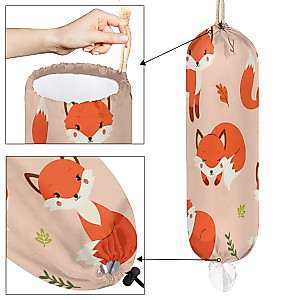 Casual Fox Plastic Bag Holder Wall Mount Grocery Bag Holder Reusable Trash Bag Organizer Washable Large Grocery Bag Storage Dispenser ​for Kitchen Pantry