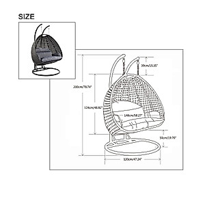 Island Gale® Luxury 2 Person Wicker Swing Chair ((2 Person) X-Large, Charcoal Rattan/Charcoal Cushion)