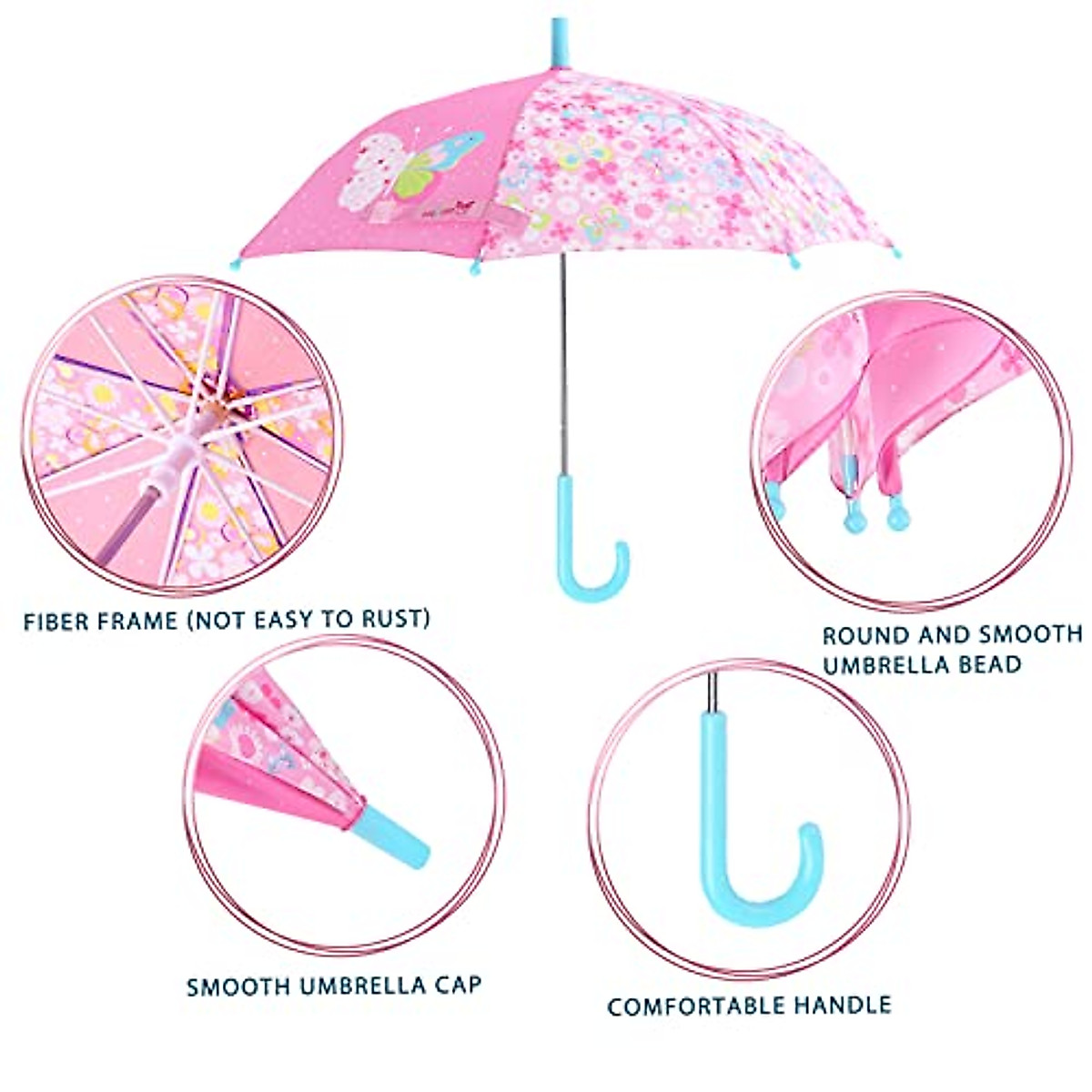 Daaupus Pink Butterfly Pattern Children's Backpack Children's Umbrella Set