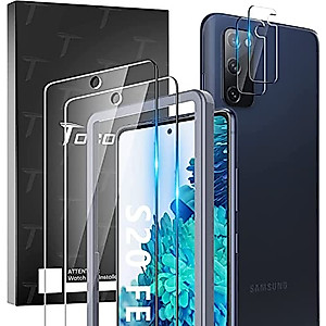 TOCOL 4 Pack Compatible for Samsung Galaxy S20 FE 5G - 2 Pack Screen Protector Tempered Glass and 2 Pack Tempered Glass Camera Lens Protector Bubble Free, Support Ultrasonic Fingerprint Unlock