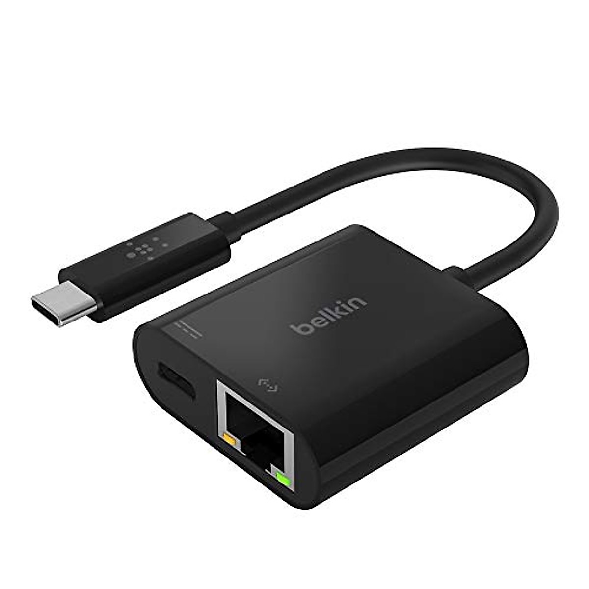 Belkin USB C To Ethernet + Charge Adapter - Gigabit Ethernet Port Compatible with USB C Devices - USB C to Ethernet Cable For MacBook Air, MacBook Pro & Windows - Ethernet to USB C Adapter - Black
