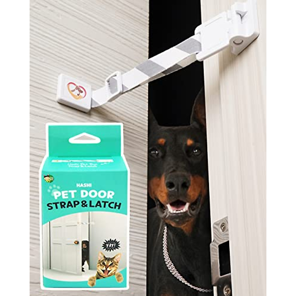 Cat Door Adjustable Latch Buddy Pet Stopper - Dog Proof Litter Box for doorways Cat Door Stop Strap, Interior Cat Door Holder, Feeding Station for Cats by HA SHI