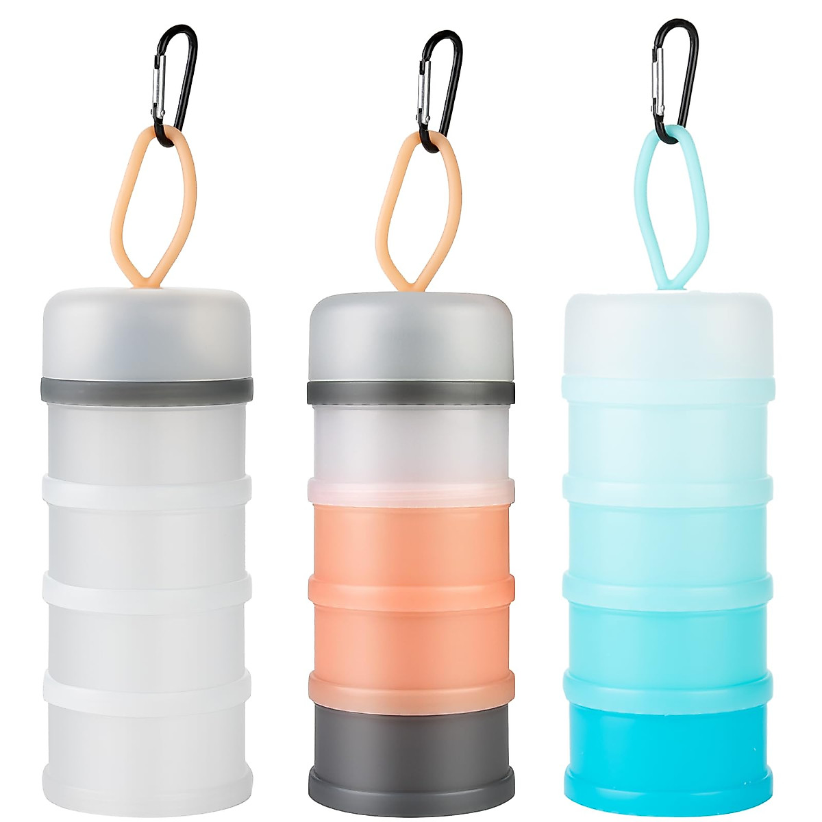 Ysglory 3 Packs Protein Powder Storage Container 4 Stackable Formula Dispenser Portable Protein Powder Travel Container Milk Powder Container to Go for Workout, Fitness, Travel (Pink,White,Blue)