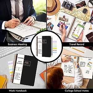 Huhuhero Spiral Notebook, College Ruled Notebook, 8.5" x 11", 320 Pages Black Leather Lined Journal for Women Men, A4 Large Notebooks for Work Writing Office, 24pcs Index Tabs, School Supplies