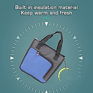MESSTIME Insulated Refrigerated Bag Widened Handle Insulated Reusable Grocery Bag for Work Travel Hiking Food Delivery (Blue)