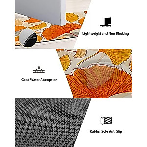 Fall Leaves Bath Mat for Tub,Non Slip Bathroom Floor Runner Rug Quick Dry & Absorbent Diatomaceous Earth Kitchen Room Shower Sink Washable Doormat,Retro Middle Century Orange Yellow Leaf 18"x30"