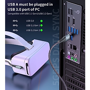 sweguard Link Cable 10 FT, VR Cable Compatible with Oculus Quest2/Pico 4 Accessories and PC/Steam VR, High Speed PC Data Transfer, USB 3.0 to USB C Cable for VR Headset
