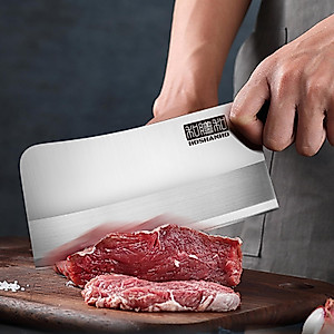 HOSHANHO Meat Cleaver Knife for Meat Cutting, Powder Steel and High Carbon Steel Butcher Cleaver Knife, Chinese Cleaver with Ergonomic Wooden Handle for Home Kitchen and Restaurant