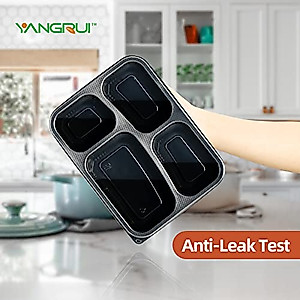 YANGRUI To Go Containers, 50 Pack (50 Trays + 50 Lids) 34oz BPA Free Reusable Bento Box Clean Film Package Machine Washable Meal Prep Container