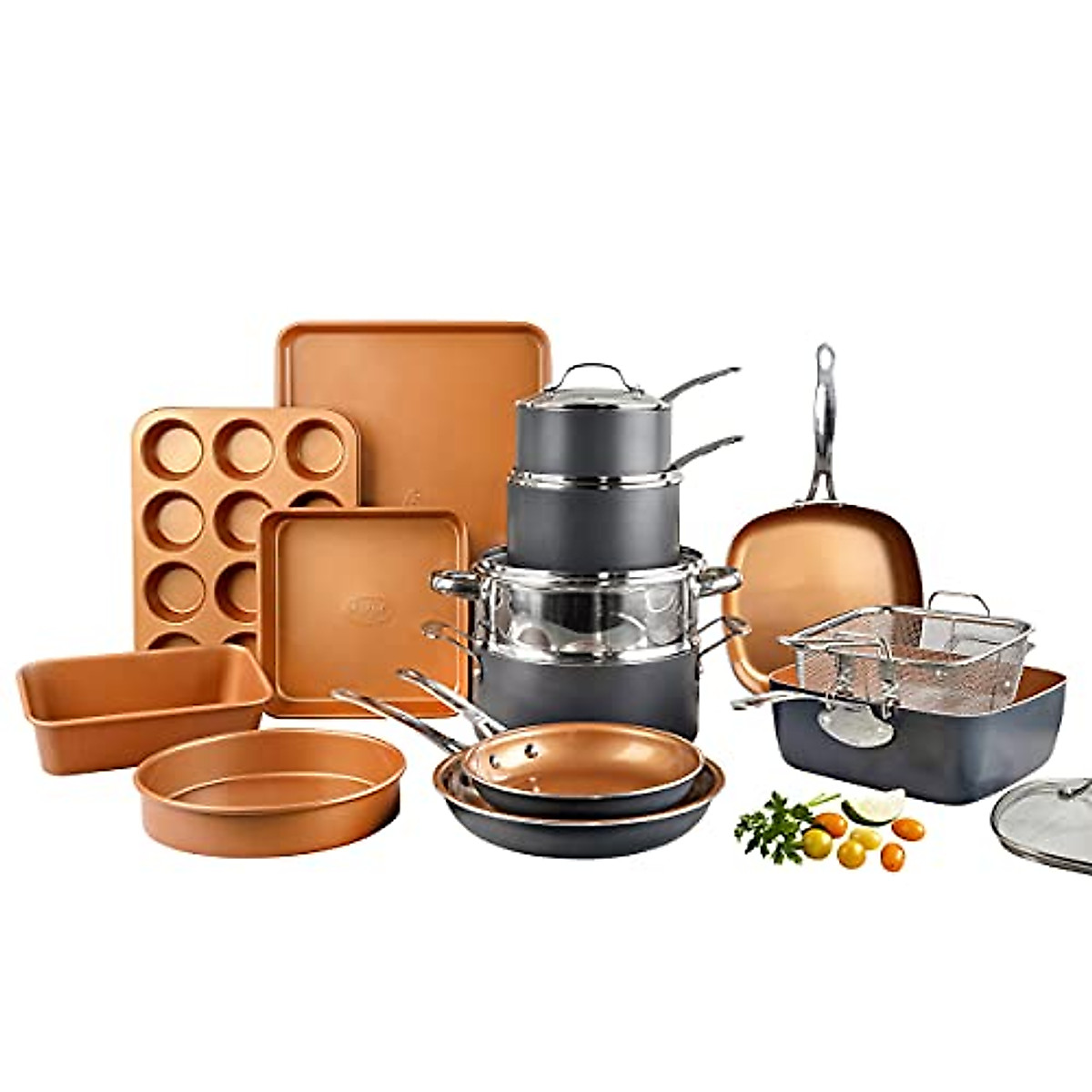 Gotham Steel Pro 20 Piece Pots & Pans Set | Hard Anodized Complete Cookware Set + Bakeware Set, Ultra Nonstick Ceramic Copper Coating, Chef Grade Quality, Metal Utensil Safe, Oven & Dishwasher Safe