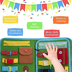 Ancistro Busy Board, Montessori Toys for 1 2 3 4 Years Old, Sensory Toys, Girls & Boys Preschool Toddler Activities Educational / Travel Toys for Fine Basic Dress Motor Skills