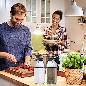 Glass Salt and Pepper Shakers Set - Moisture Proof Salt Shaker with Plastic Lid - Refillable Spice Dispenser for Kitchen or Travel - Cute Seasoning Shakers Container - Set of 2 Bottles