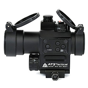AT3 LEOS Red Dot Sight with Integrated Green Laser Sight - 2 MOA Red Dot Scope with Flip Up Lens Caps
