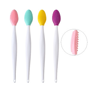 Dog toothbrush, Double-sided soft silicone gentle dental brushes kit with curved long handle