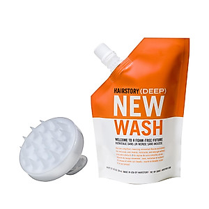 Hairstory New Wash Deep with Scalp Brush, Clarifying Cleansing Cream for Oily & Fine Hair, Shampoo & Conditioner Alternative, Removes Buildup & Restores Scalp, 8oz