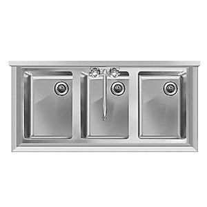 KoolMore 38 in. Three-Compartment Commercial Bar Sink with 3 in. Backsplash and Faucet, NSF Certified in Stainless Steel (SBR3B38-320)