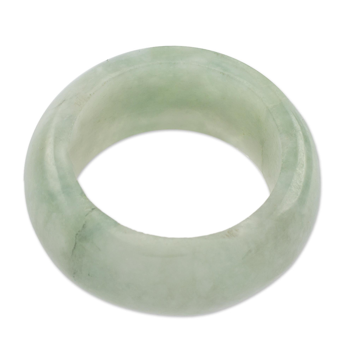 NOVICA Artisan Handmade Jade Band Ring Artisan Crafted 10 mm Wide of Guatemalan Green Limpet Shell Gemstone [band Width 10 mm W] ' Pale Green Halo' 10 mm