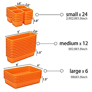 42 Pack Tool Box Organizer Tool Tray Dividers, Rolling Tool Chest Cart Cabinet Workbench Desk Drawer Organization and Storage for Hardware, Parts, Screws, Nuts, Small Tools Organization(Orange)