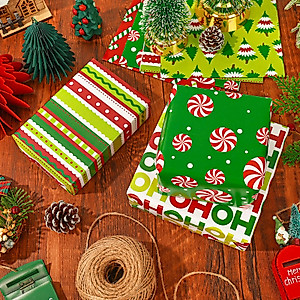 AnyDesign 12 Sheet Christmas Wrapping Paper Red Green Xmas Tree Candy Stripes Gift Wrap Paper Bulk Folded Flat DIY Craft Paper for Birthday Wedding Party Gift Decor, 19.7 x 27.6 In