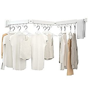 Kelisiting Retractable Clothes Drying Rack-3 Fold White Laundry Drying Rack,Wall Mounted Clothes Hanger,Space Saver,Foldable Durable,for Balcony,Laundry,Bathroom,Patio,Apartment,Dormitory