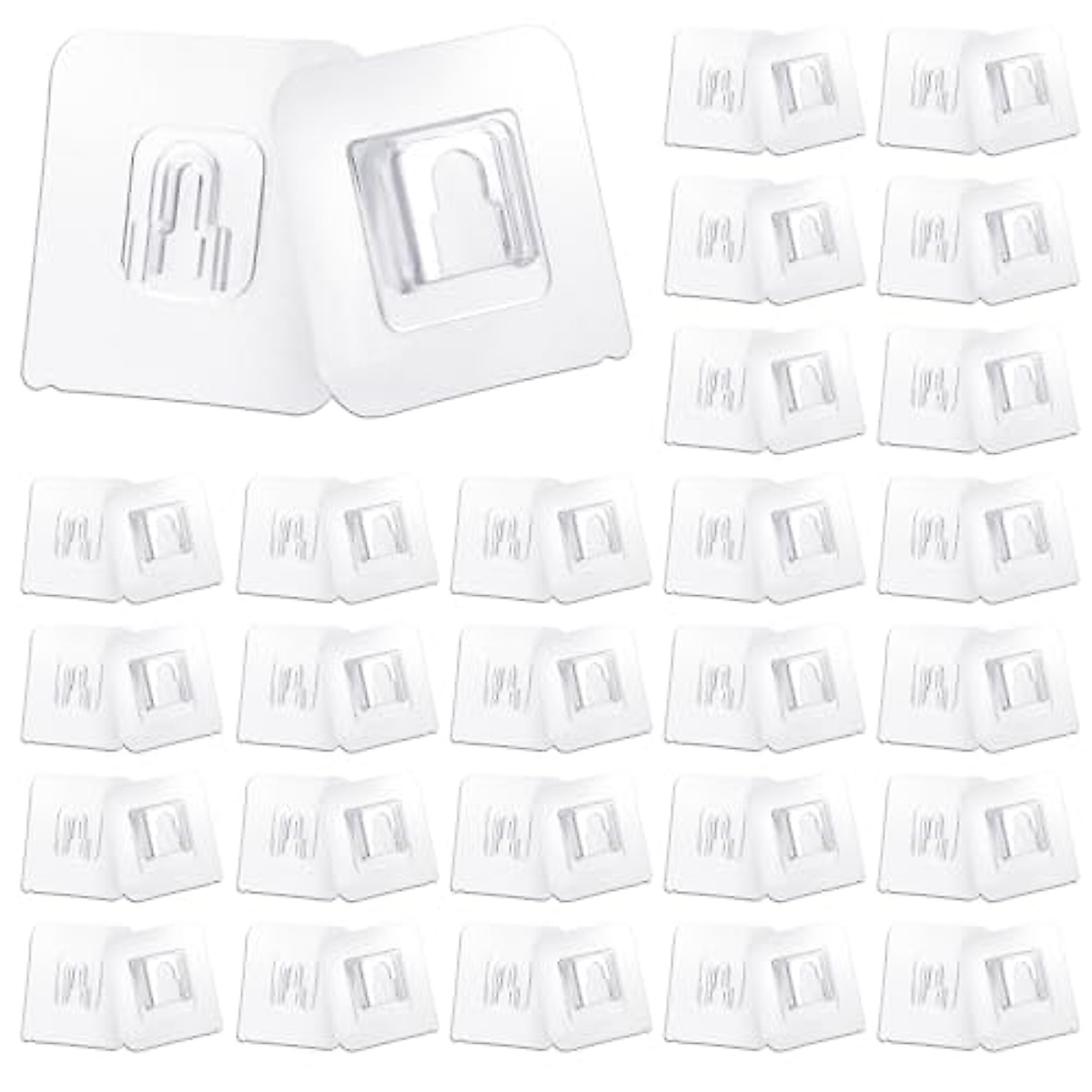 Qianyu 50Pcs Double Sided Adhesive Wall Hooks Transparent Wall Adhesive Hooks for Hanging Clip Rain Sticky Hooks Clear Waterproof Utility Sticker Hook for Shower Bathroom Kitchen Office Basket Picture