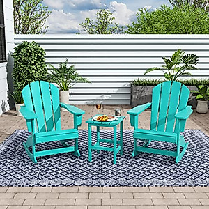 WestinTrends Malibu 3 Piece Outdoor Rocking Chair Set, All Weather Poly Lumber Porch Patio Adirondack Rocking Chair Set of 2 with Side Table, Turquoise