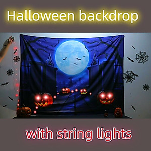 Light Up Halloween Backdrop 7x5 FT,Halloween Back Drop for Iron Gate,Pumpkin Head, Ideal for Halloween Photo Backdrop, Halloween Party Decorations,Halloween Backdrops for Photography