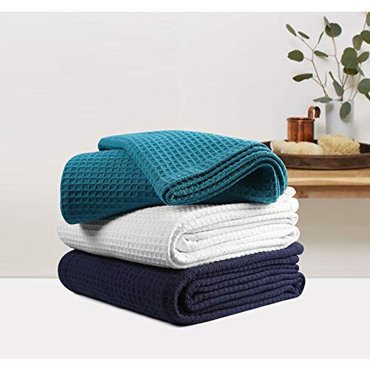 Waffle Weave King Blanket 102x90 inch-Teal,King Cotton Blanket,Teal King Blanket,Breathable Blanket,Farmhouse Throw Blanket,Textured Throw Blanket,Throw Blanket,All Season Cotton Blanket