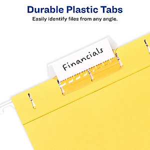 Avery Hanging File Tabs, 1/5 Cut, Clear, Permanent, Pack of 20 (6727)