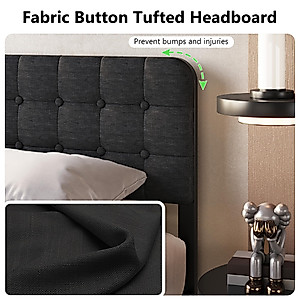 UUKING 18 Inch Twin XL Bed Frames with Black Upholstered Headboard and Metal Footboard