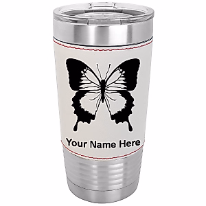 LaserGram 20oz Vacuum Insulated Tumbler Mug, Swallowtail Butterfly, Personalized Engraving Included (Faux Leather, Baseball Style)