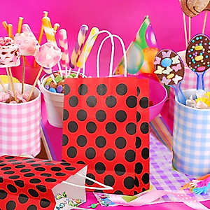 32 Pcs Ladybug Party Bags Ladybug Candy Bag Ladybug Party Favor Bags Ladybug Treat Paper Bags with Handle Red Black Polka Dot Kraft Paper Bag for Baby Shower or Ladybug Themed Birthday Party Supplies