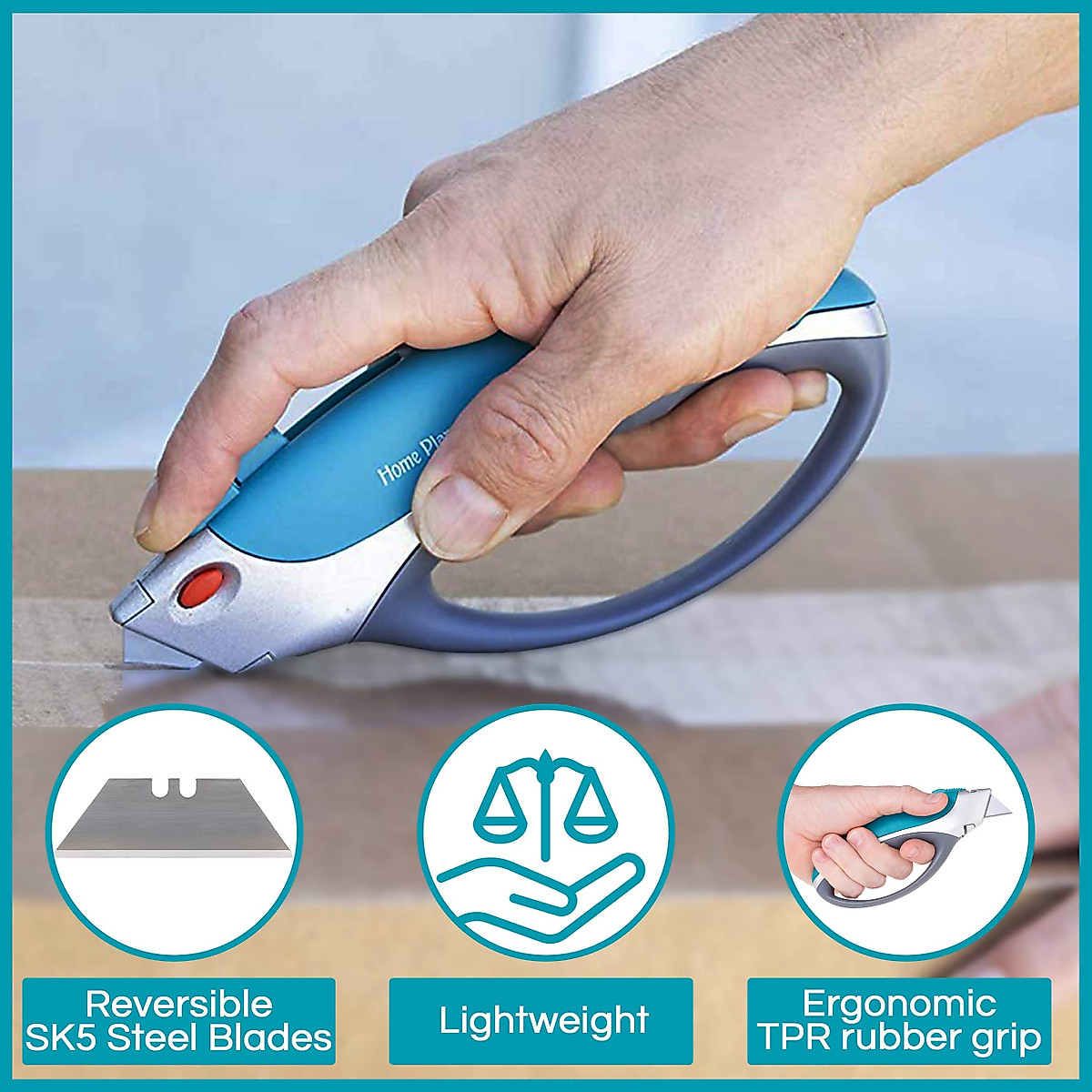 Home Planet Box Cutter Utility Knife plus 3 pack "Where's my Tape Measure" Three Small Measuring Tapes 10 ft