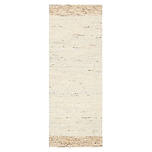 TOWN & COUNTRY TERRA Montana Textured Border Handcrafted 100% Wool Runner Area Rug, Ivory/Beige, 2'5"x7"