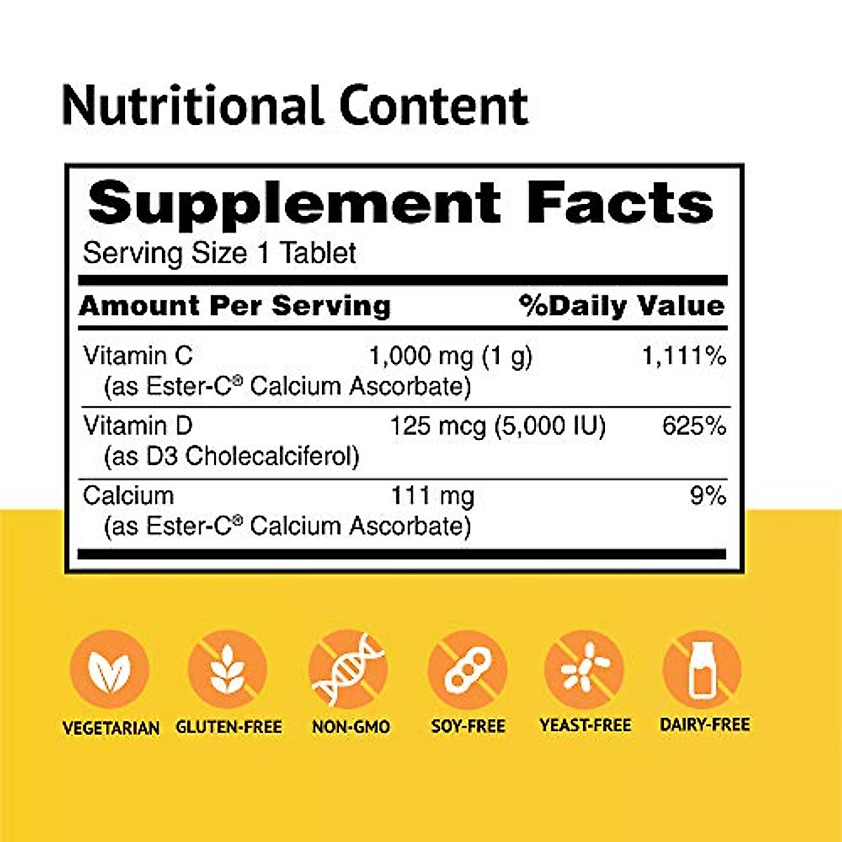 American Health EsterC with D3 Bone Immune Complex Vegetarian Tablets 24Hour Immune Support 1000 mg EsterC 5000 IU Vitamin D3 NonAcidic Vitamin C Servings, 60 Count