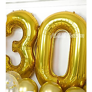AULE 40 Inch Jumbo Gold Foil Mylar Number Balloons for Men Women 30th Birthday Party Decorations 30 Years Old Anniversary Party Supplies