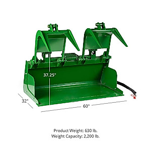 Titan Attachments 60" Debris Grapple Bucket Attachment Fits John Deere Loaders, Hook and Pin Connection