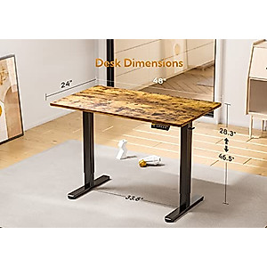 Claiks Electric Standing Desk, Adjustable Height Stand up Desk, 48x24 Inches Sit Stand Home Office Desk with Splice Board, Black Frame/Rustic Brown Top